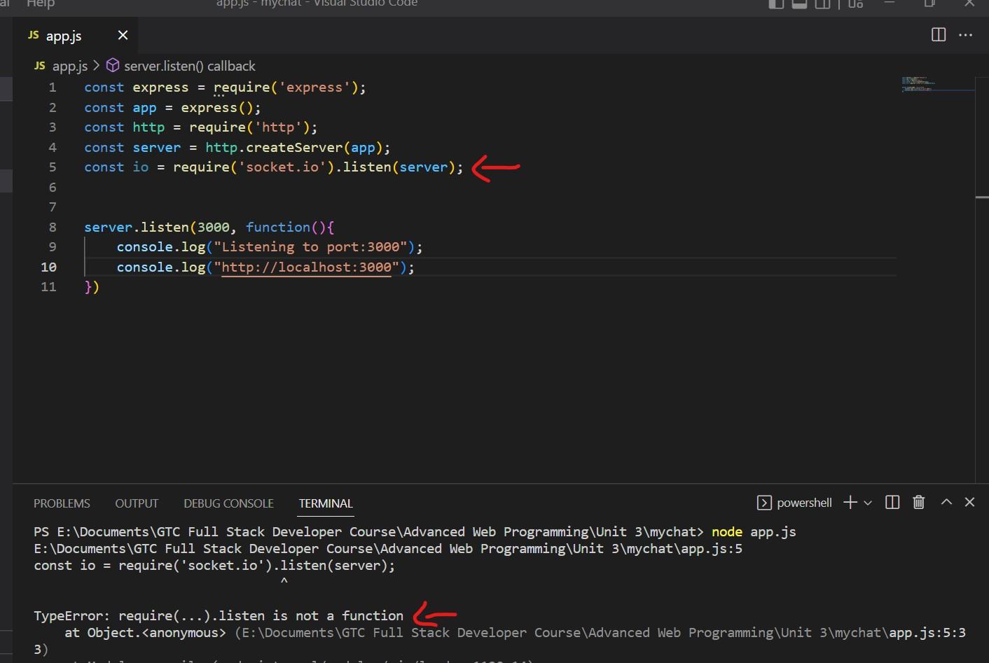 Solved I am getting this TypeError in visual studio code | Chegg.com