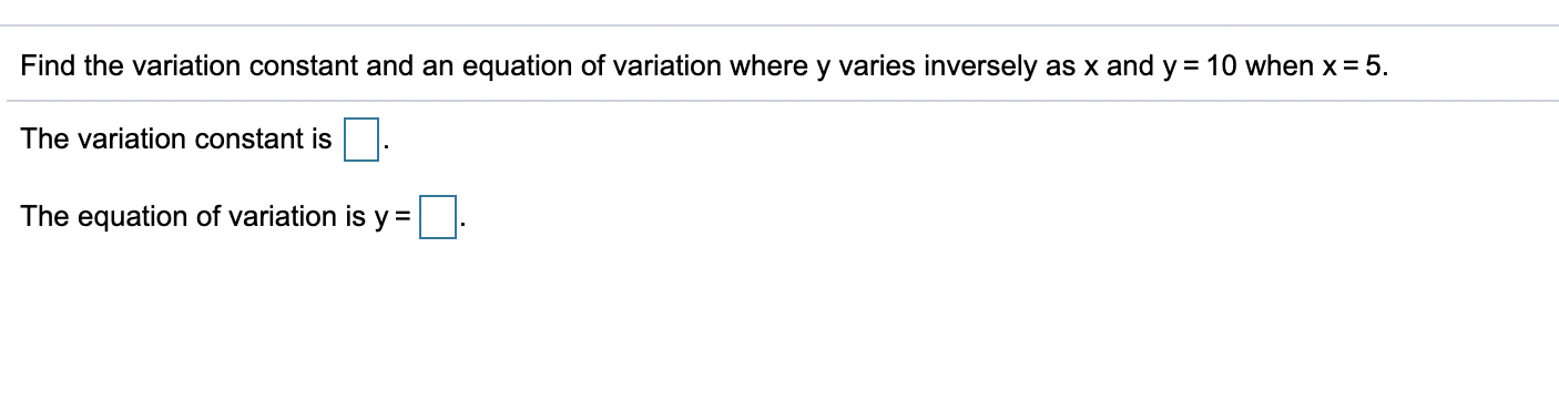 Solved Find the variation constant and an equation of | Chegg.com
