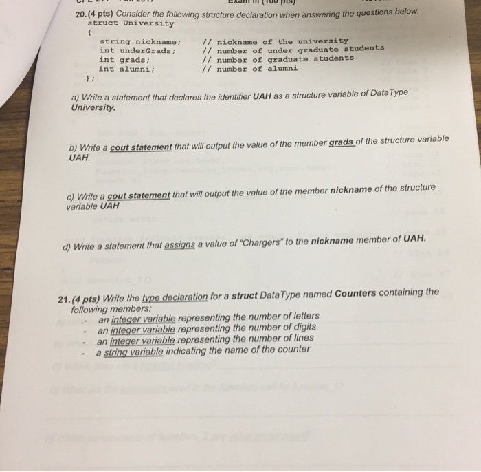 Solved 20.(4 pts) Consider the following structure | Chegg.com
