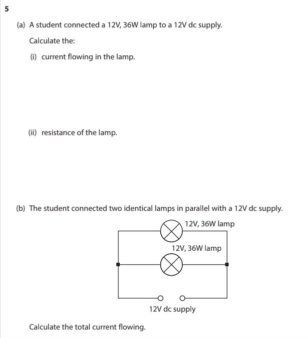 Solved (ii) resistance of the lamp. (b) The student | Chegg.com