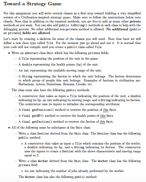 Solved Toward a Strategy Game For this assignment you will | Chegg.com