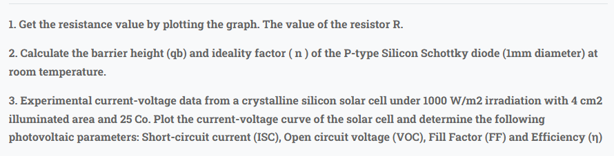 Solved 1. Get the resistance value by plotting the graph. | Chegg.com