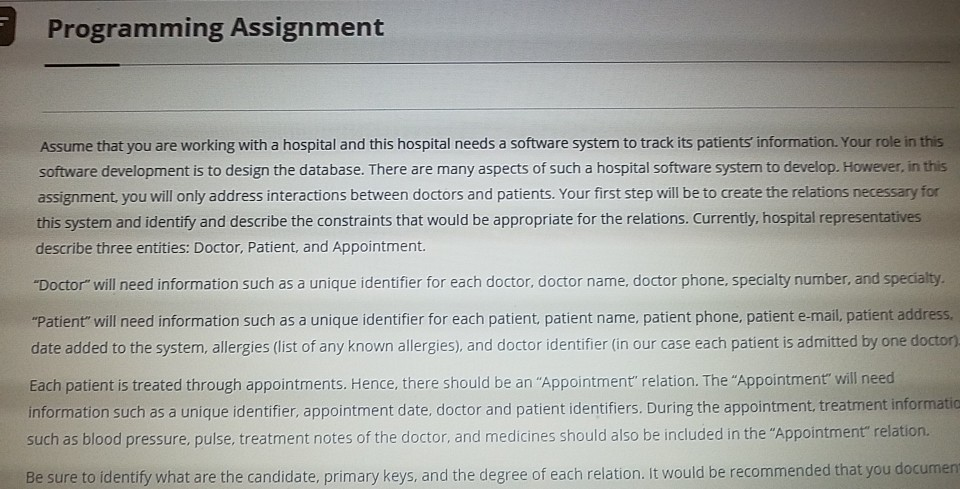 Solved Programming Assignment Assume that you are working | Chegg.com