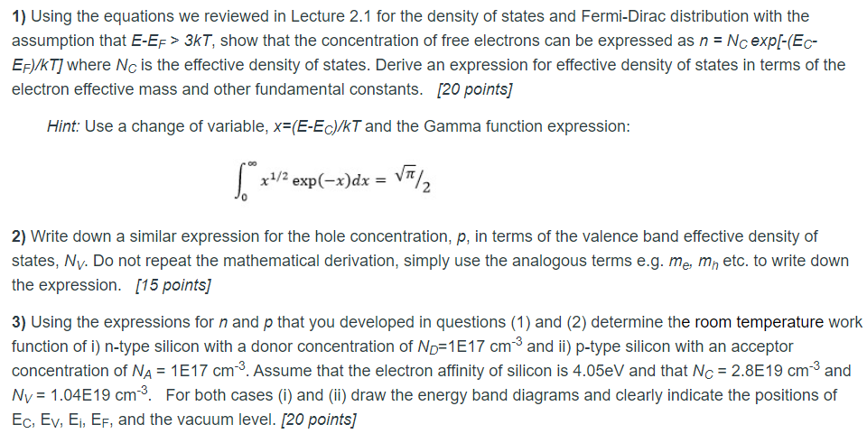 Solved 1) Using the equations we reviewed in Lecture 2.1 for | Chegg.com