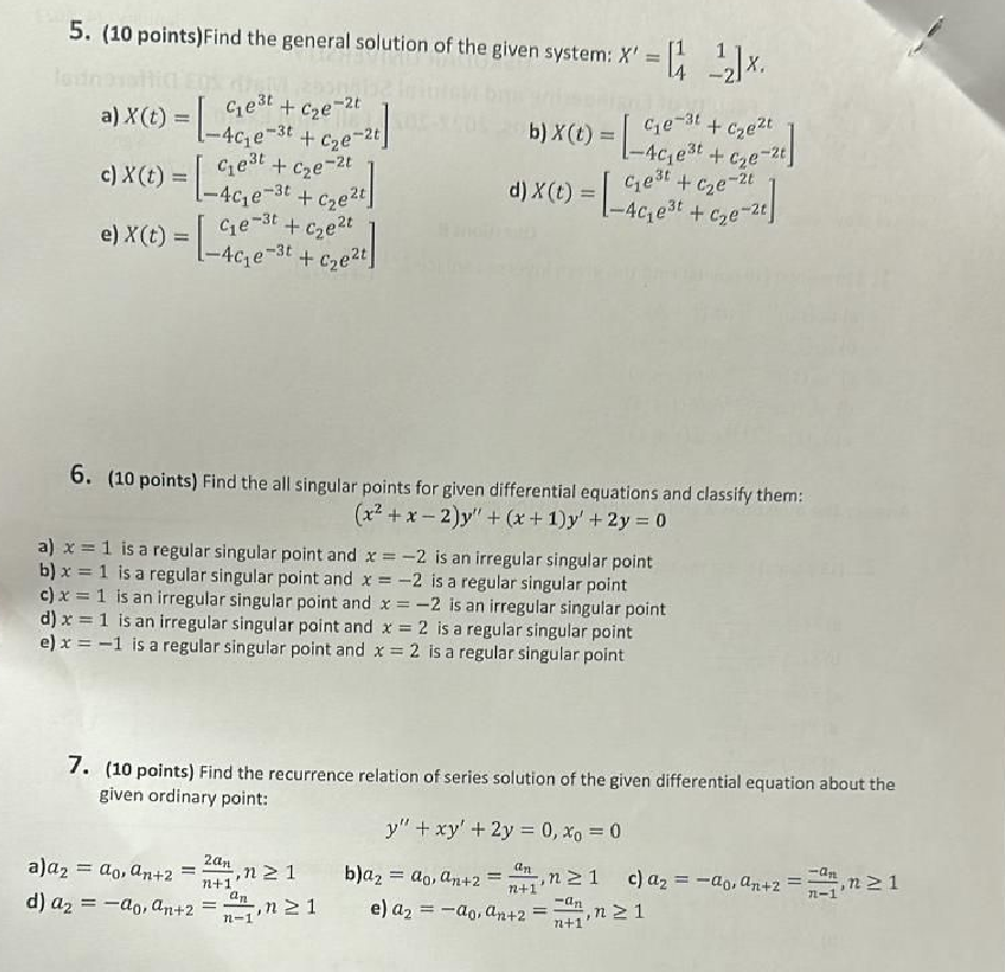 Solved 5. (10 points) Find the general solution of the given | Chegg.com