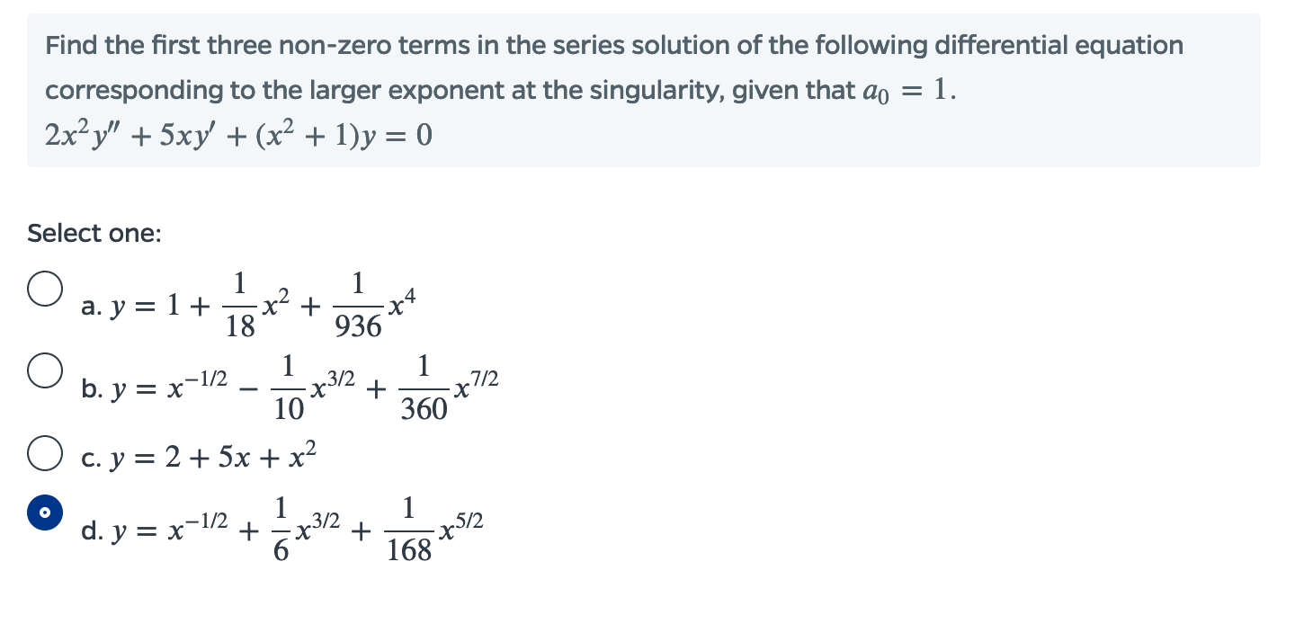 Solved Find the first three non-zero terms in the series | Chegg.com