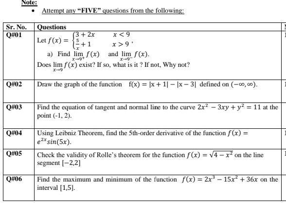 Solved Note: Attempt any “FIVE" questions from the | Chegg.com