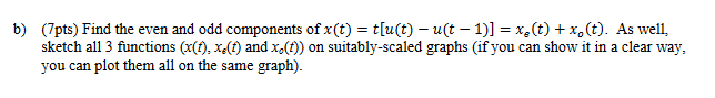 Solved b) (7pts) Find the even and odd components of x(t) = | Chegg.com