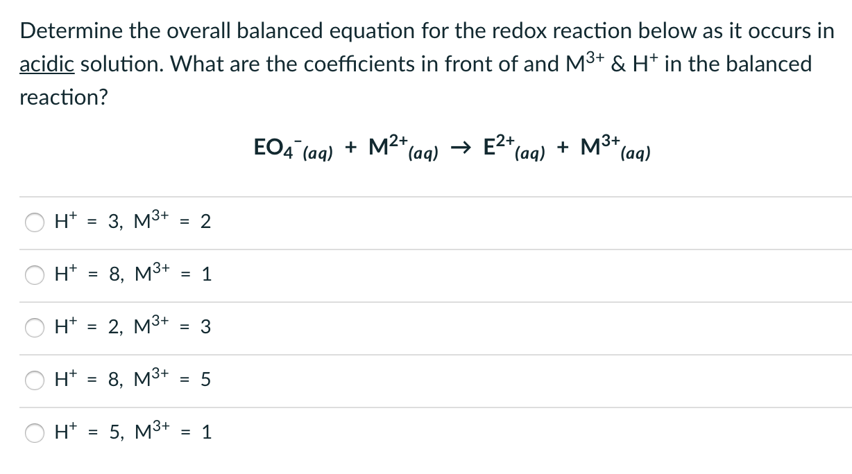 Solved Determine the overall balanced equation for the redox | Chegg.com