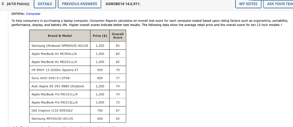 Solved To help consumers in purchasing a laptop computer, | Chegg.com