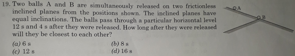 Solved Two balls A and B are simultaneously released on two | Chegg.com