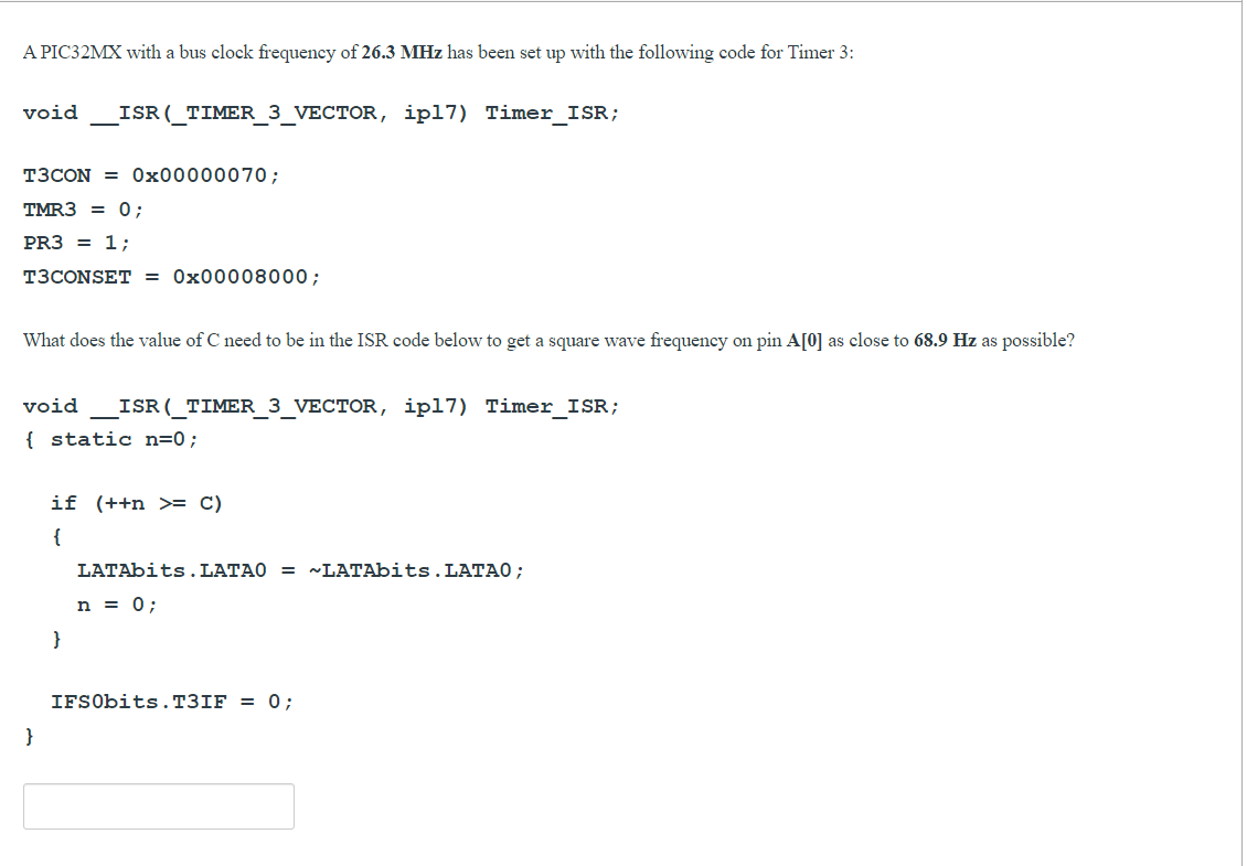 Solved A PIC 32MX with a bus clock frequency of 26.3MHz has | Chegg.com