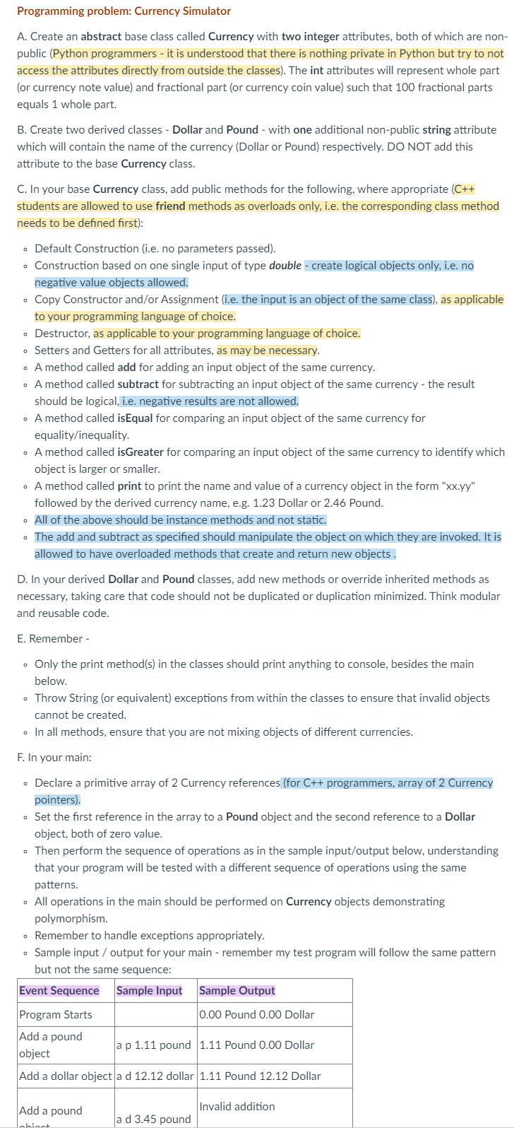 Solved Programming problem: Currency Simulator A. Create an | Chegg.com