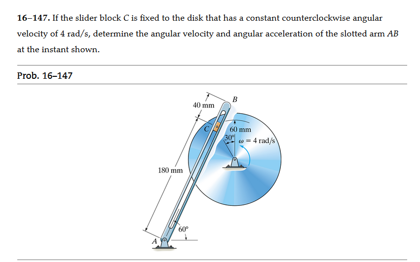 Solved 16–147. If the slider block C is fixed to the disk | Chegg.com
