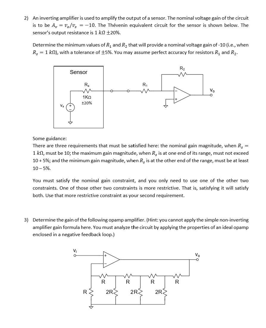Solved 2) An inverting amplifier is used to amplify the | Chegg.com