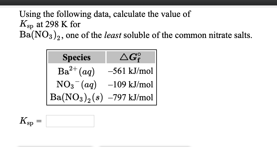 Solved Using the following data, calculate the value of Ksp | Chegg.com