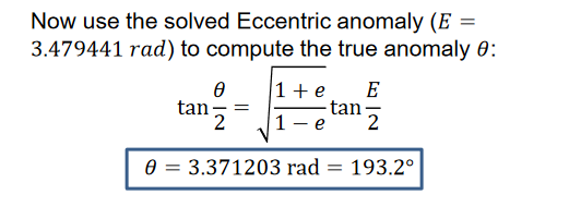 Solved e = 0.37255 Now use the solved Eccentric anomaly (E | Chegg.com