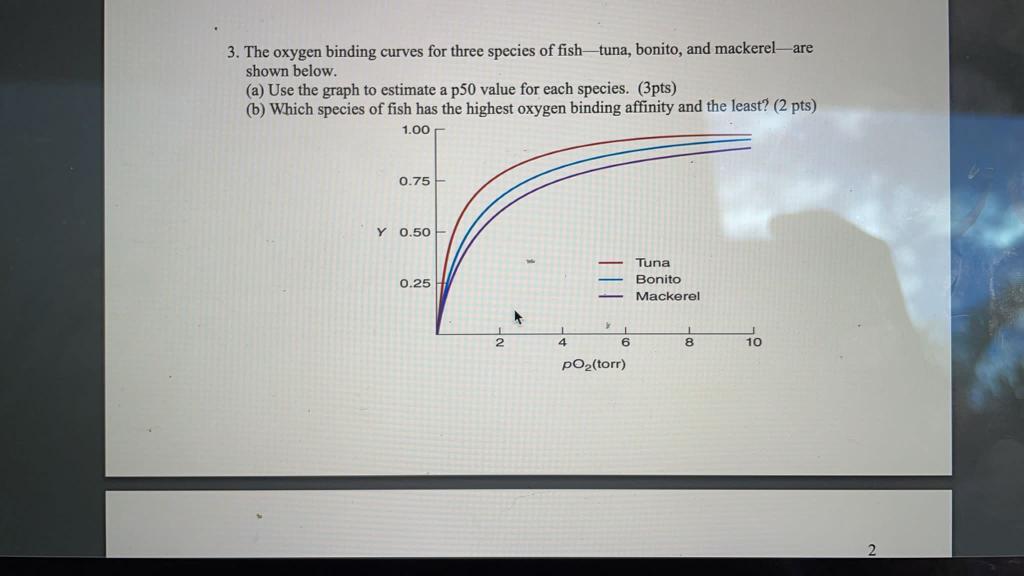 Solved 3. The oxygen binding curves for three species of | Chegg.com