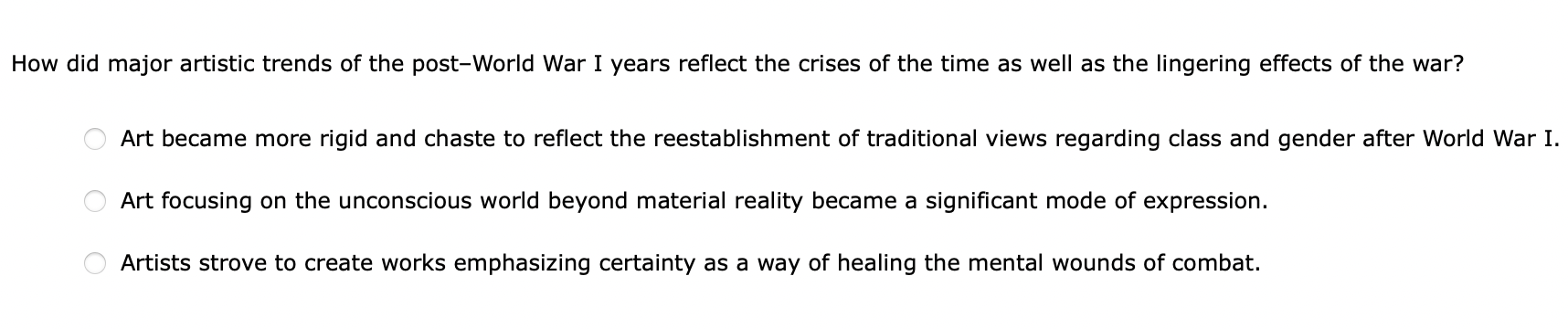 Solved How did major artistic trends of the post-World War I | Chegg.com