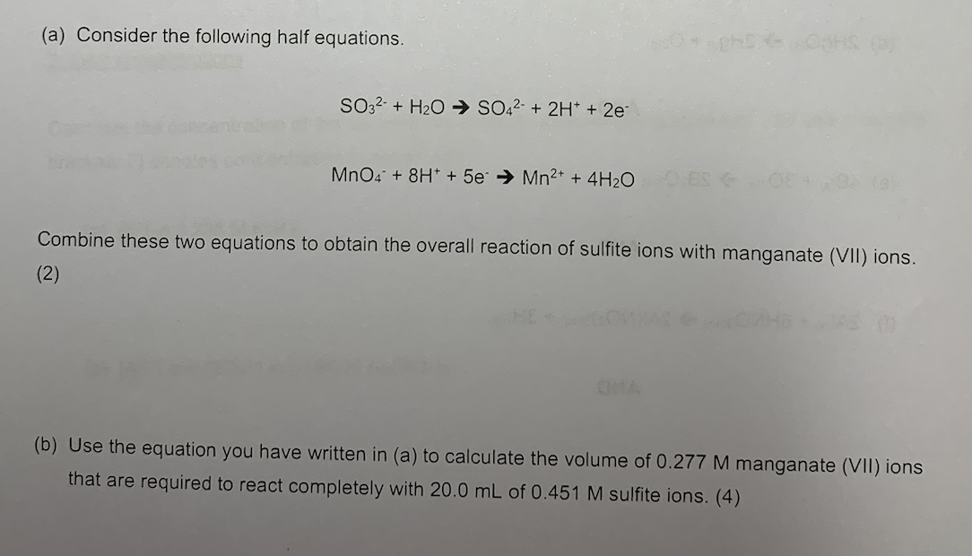 Solved (a) Consider the following half equations. | Chegg.com