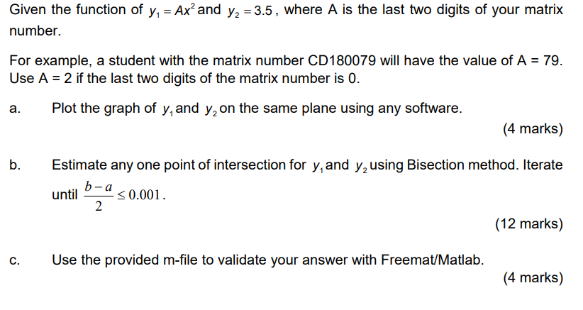 Solved Given the function of y₁ = Ax² and y₂ = 3.5, where A | Chegg.com