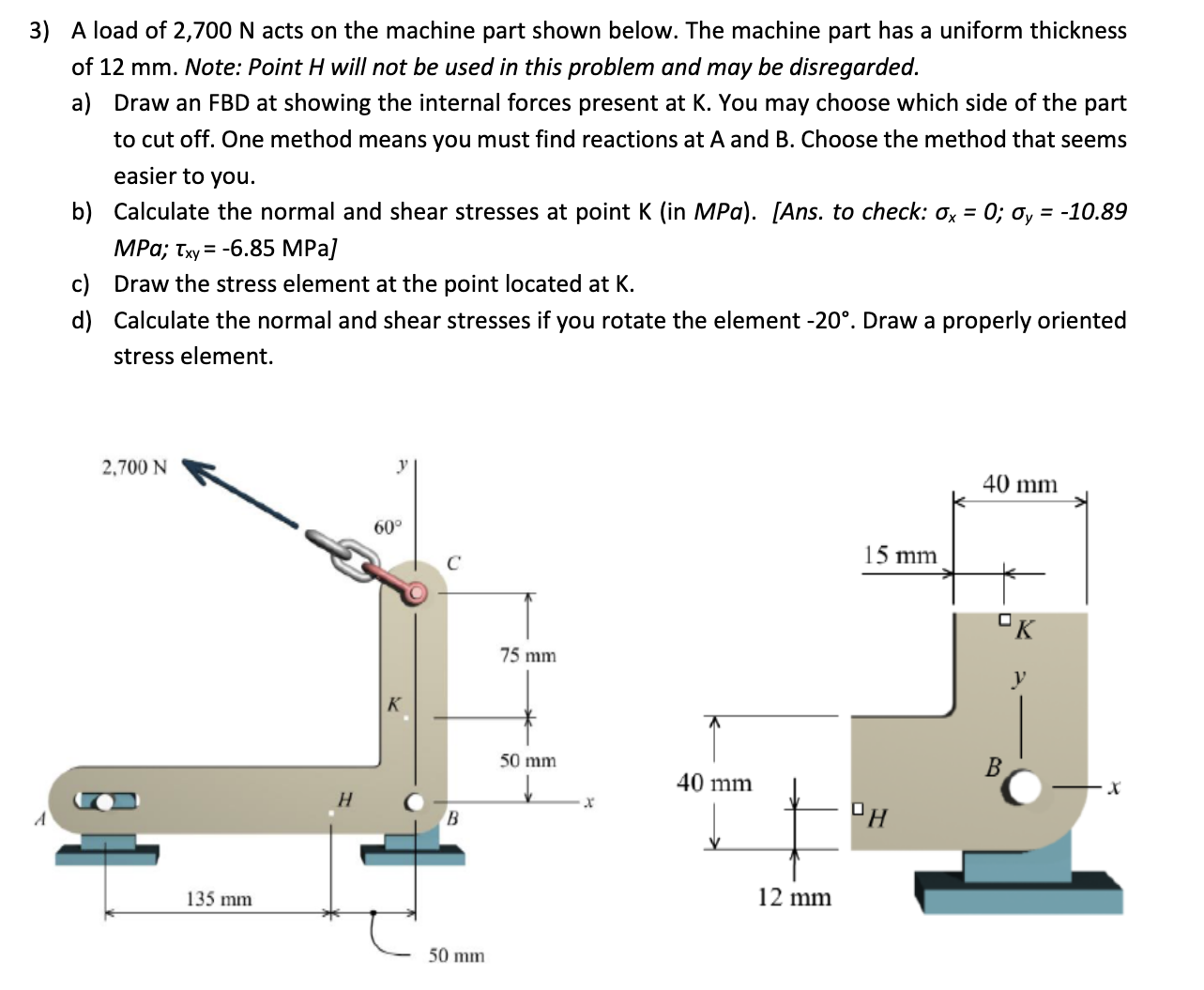Solved A load of 2,700 N ﻿acts on the machine part shown | Chegg.com
