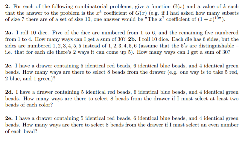 Solved 2. For each of the following combinatorial problems, | Chegg.com