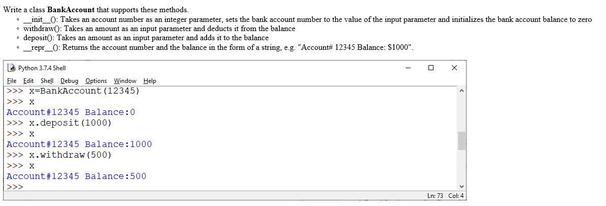 Solved Write a class BankAccount that supports these methods | Chegg.com