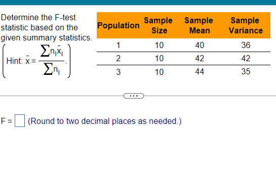 Solved Determine the F-test statistic based on the given | Chegg.com