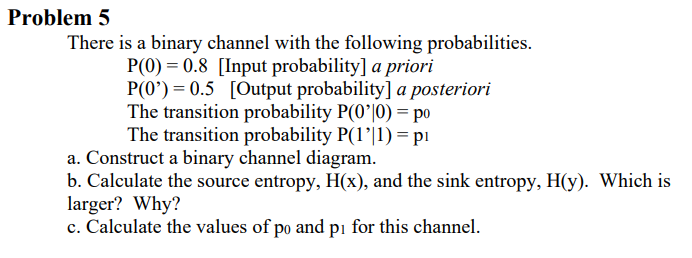 Solved Problem 5 There is a binary channel with the | Chegg.com