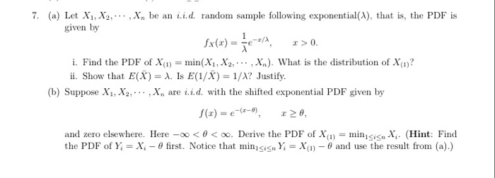 Solved 7. (a) Let Xi, X2,. ,Xn be an i.i.d. random sample | Chegg.com