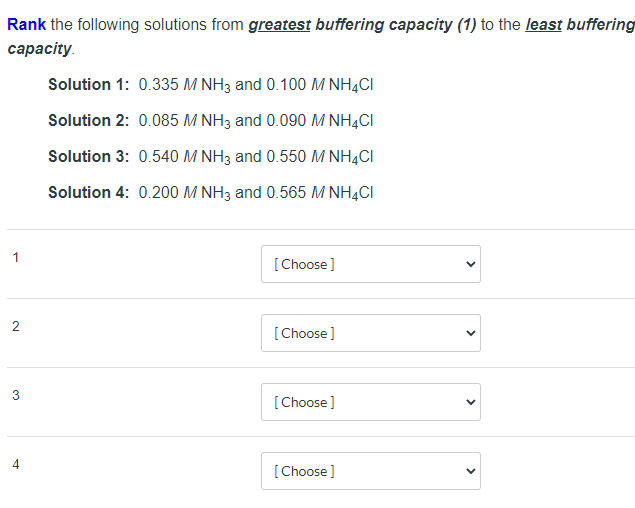 Solved Rank the following solutions from greatest buffering | Chegg.com