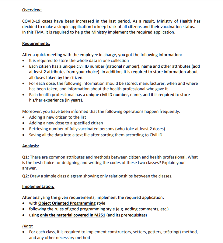 Solved Create a Java project using your IDE and name it | Chegg.com