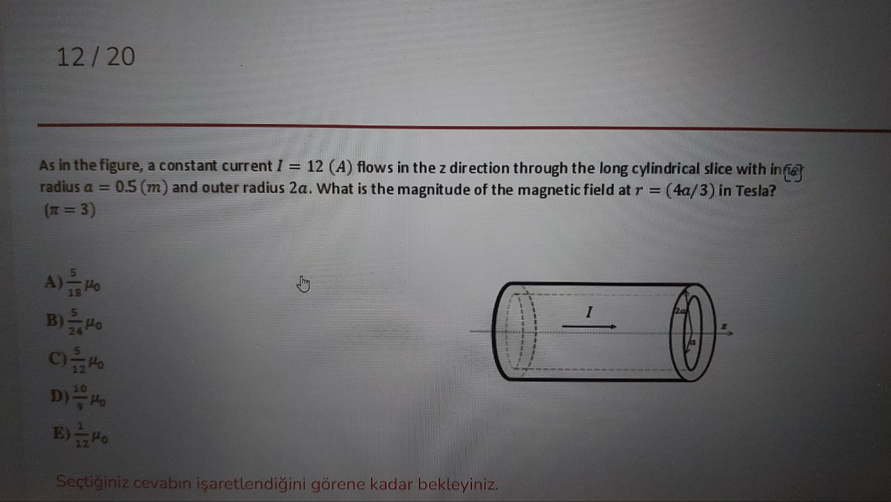 Solved As in the figure, a constant current I=12(A) flows in | Chegg.com