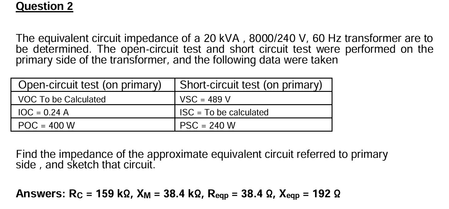 Solved Question 2The equivalent circuit impedance | Chegg.com