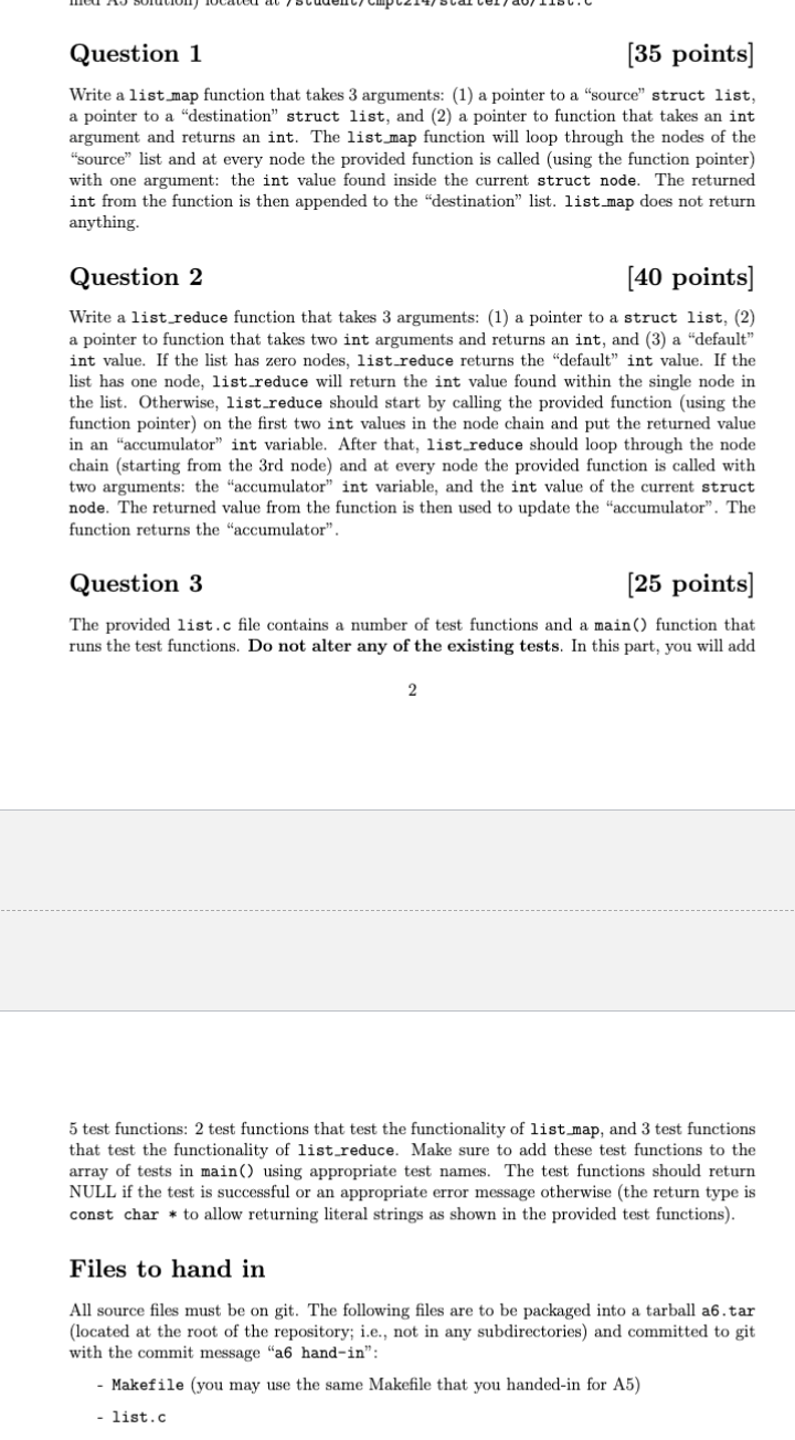 Solved Question 1 [35 points] Write a list_map function that | Chegg.com