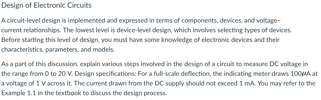 Design of Electronic Circuits A circuit-level design | Chegg.com