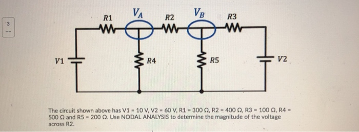 Solved VA R2 B R3 R1 The circuit shown above has V1-10 V, | Chegg.com