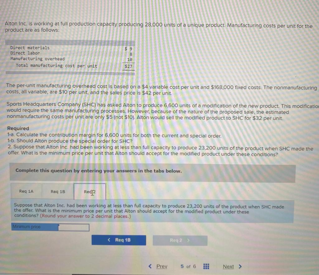Solved Alton Inc. is working at full production capacity | Chegg.com