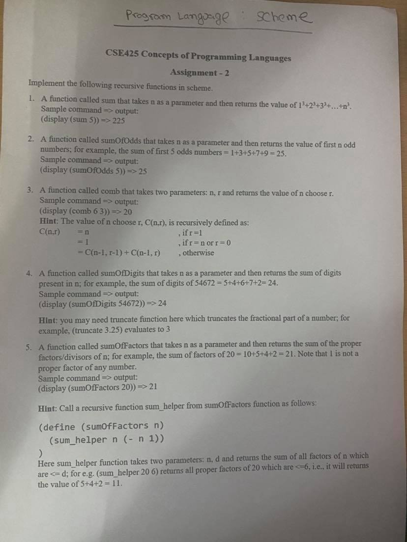 Program Language scheme CSE425 Concepts of | Chegg.com