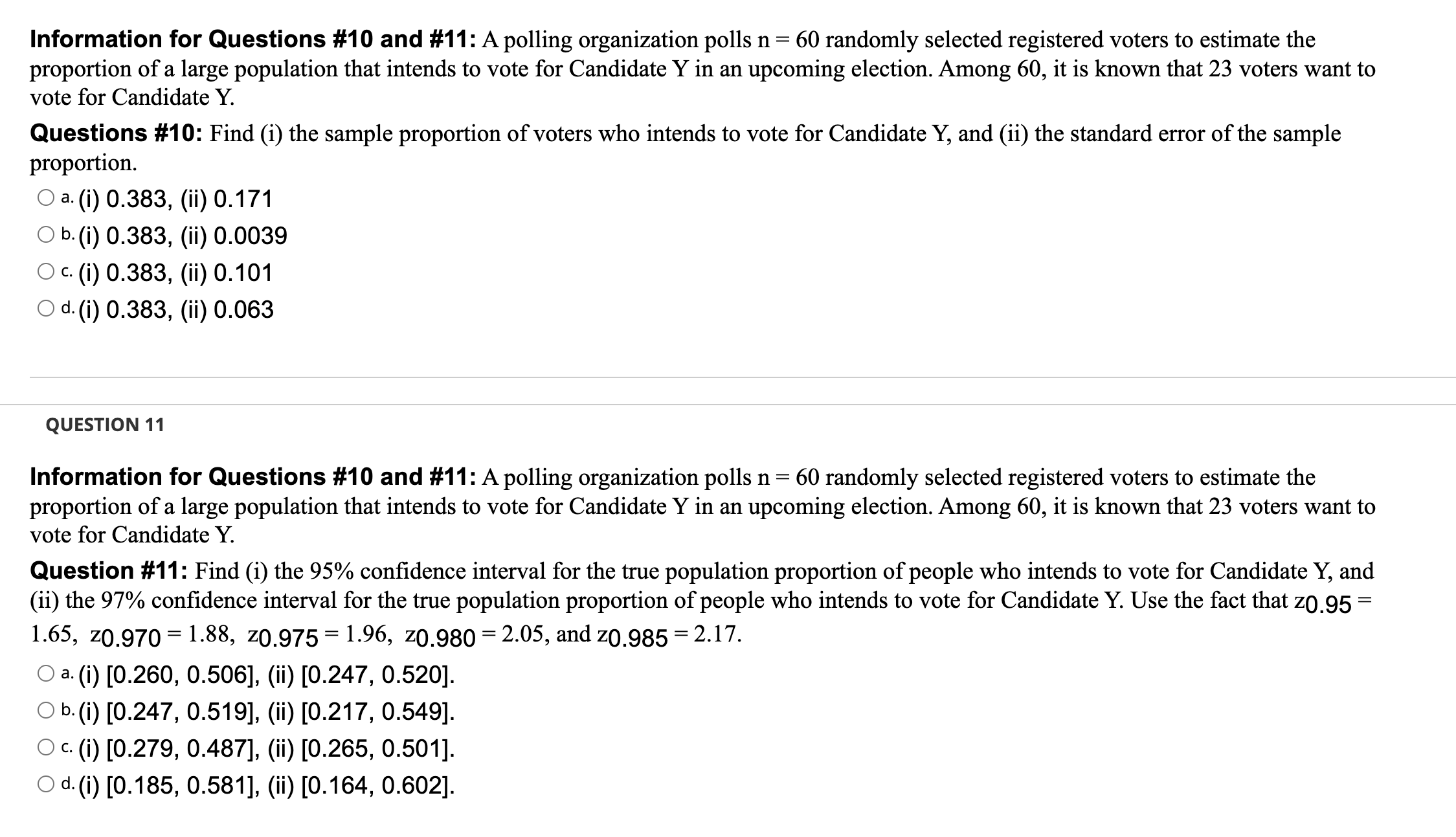 Solved Information for Questions \#10 and \#11: A polling | Chegg.com