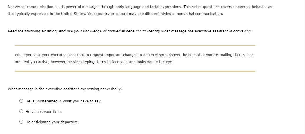Solved Nonverbal communication sends powerful messages | Chegg.com