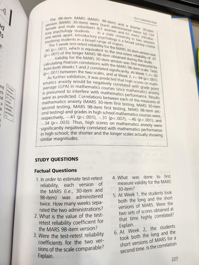 Solved 7.4 Test-Retest Reliability and Validity Coefficients | Chegg.com