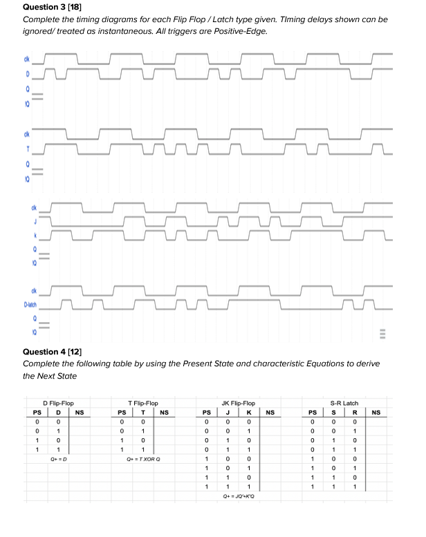 Solved Question 3 [18]Complete the timing diagrams for each | Chegg.com