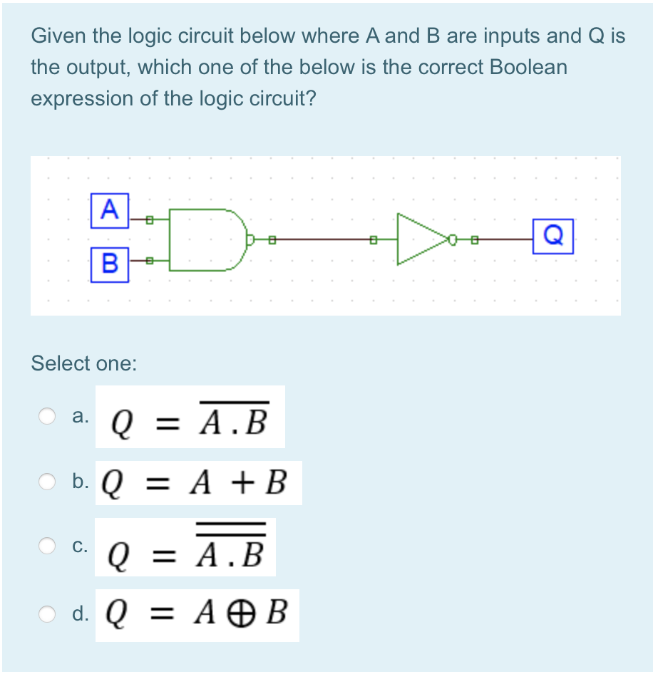 Solved Given the logic circuit below where A and B are | Chegg.com
