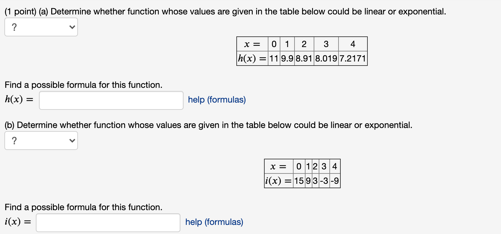 Solved (1 point) (a) Determine whether function whose values | Chegg.com