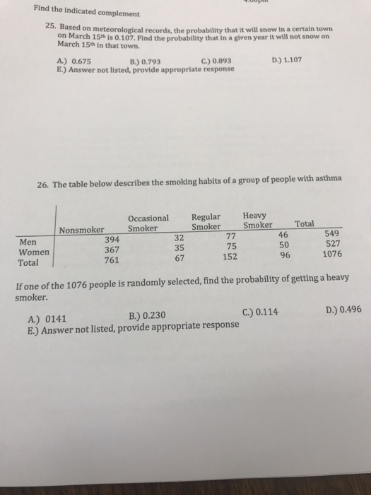 Solved Find the indicated complement Based on meteorological | Chegg.com