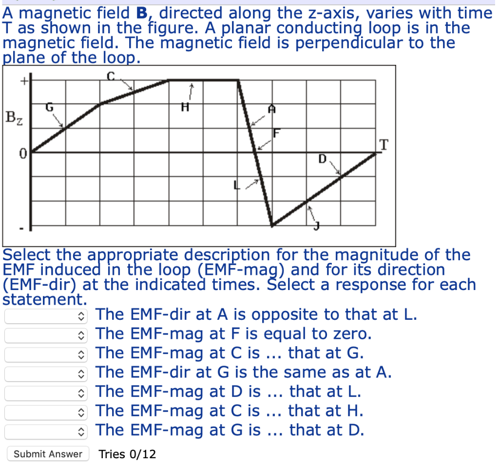 Solved A magnetic field B, directed along the z-axis, varies | Chegg.com