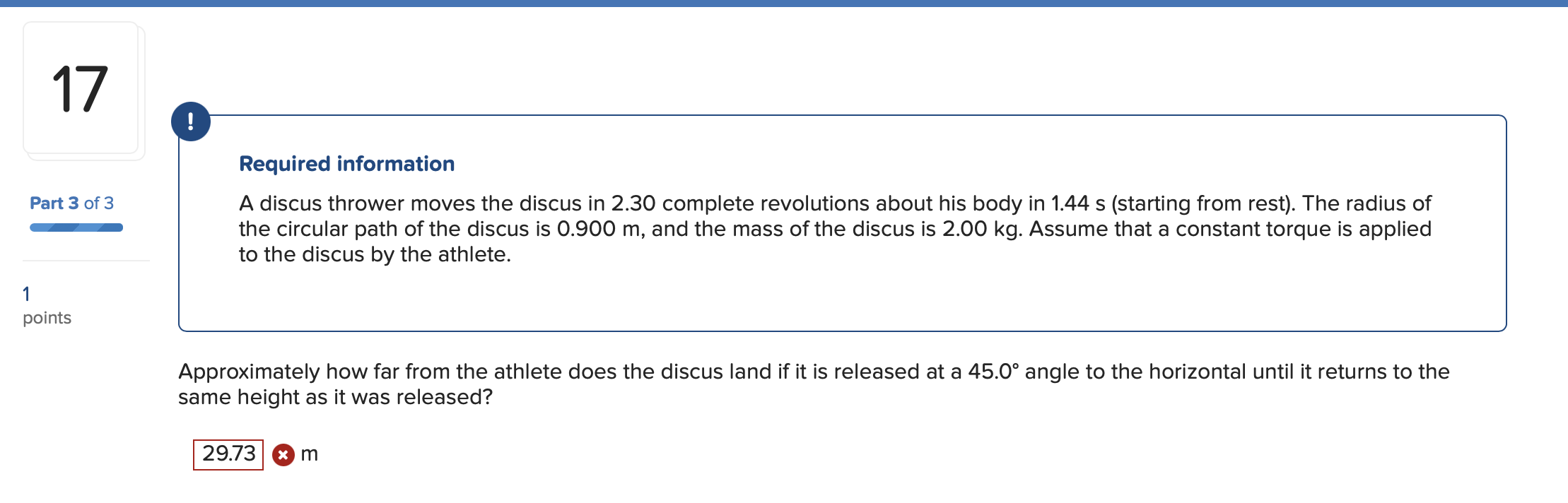 Solved 17 ! Part 3 of 3 Required information A discus | Chegg.com
