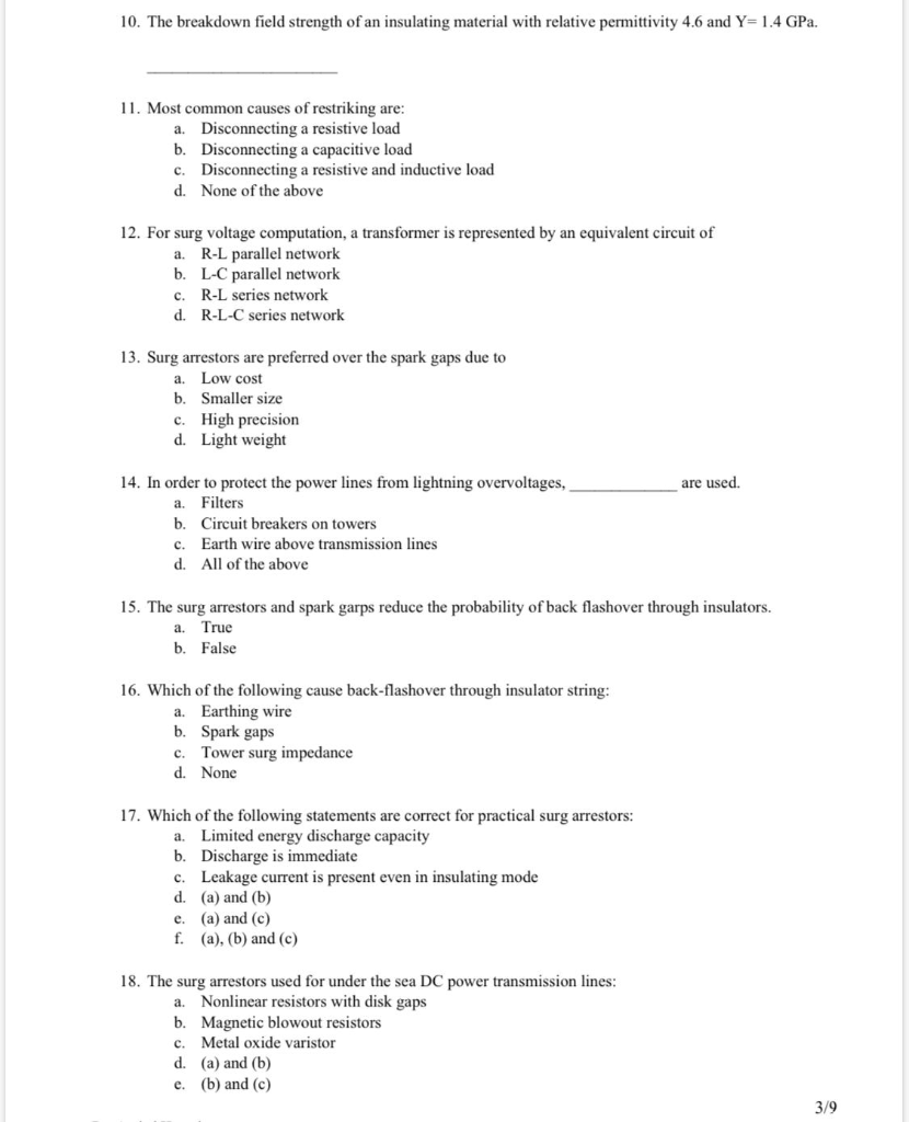 Solved 10. The breakdown field strength of an insulating | Chegg.com